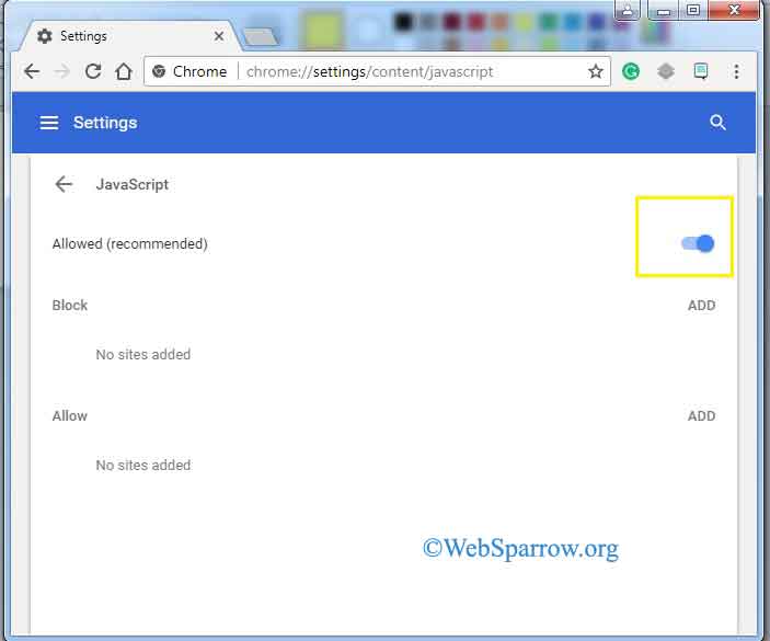 How To Enable And Disable JavaScript In Chrome Websparrow
